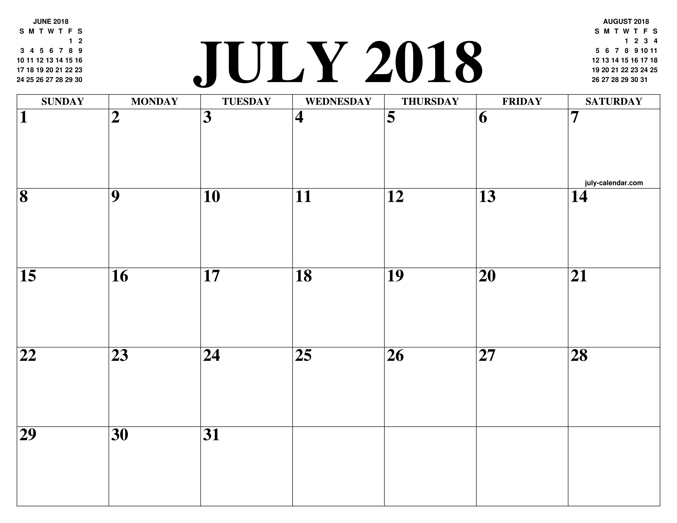 JULY 2018 CALENDAR OF THE MONTH: FREE PRINTABLE JULY CALENDAR OF THE ...